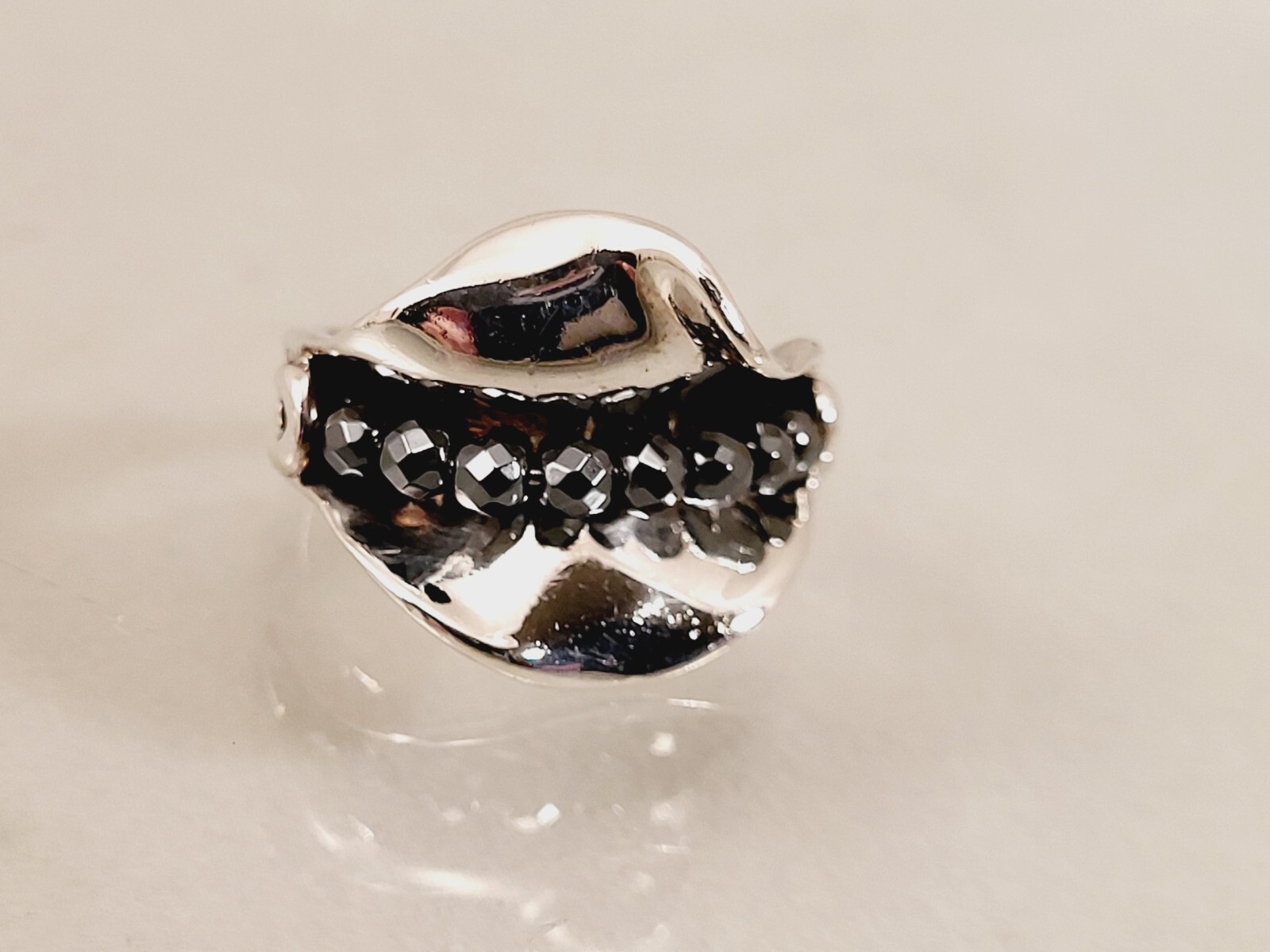 HAGIT GORALI HG ISRAEL STERLING SILVER HEMATITE BEAD MODERNIST RING ...