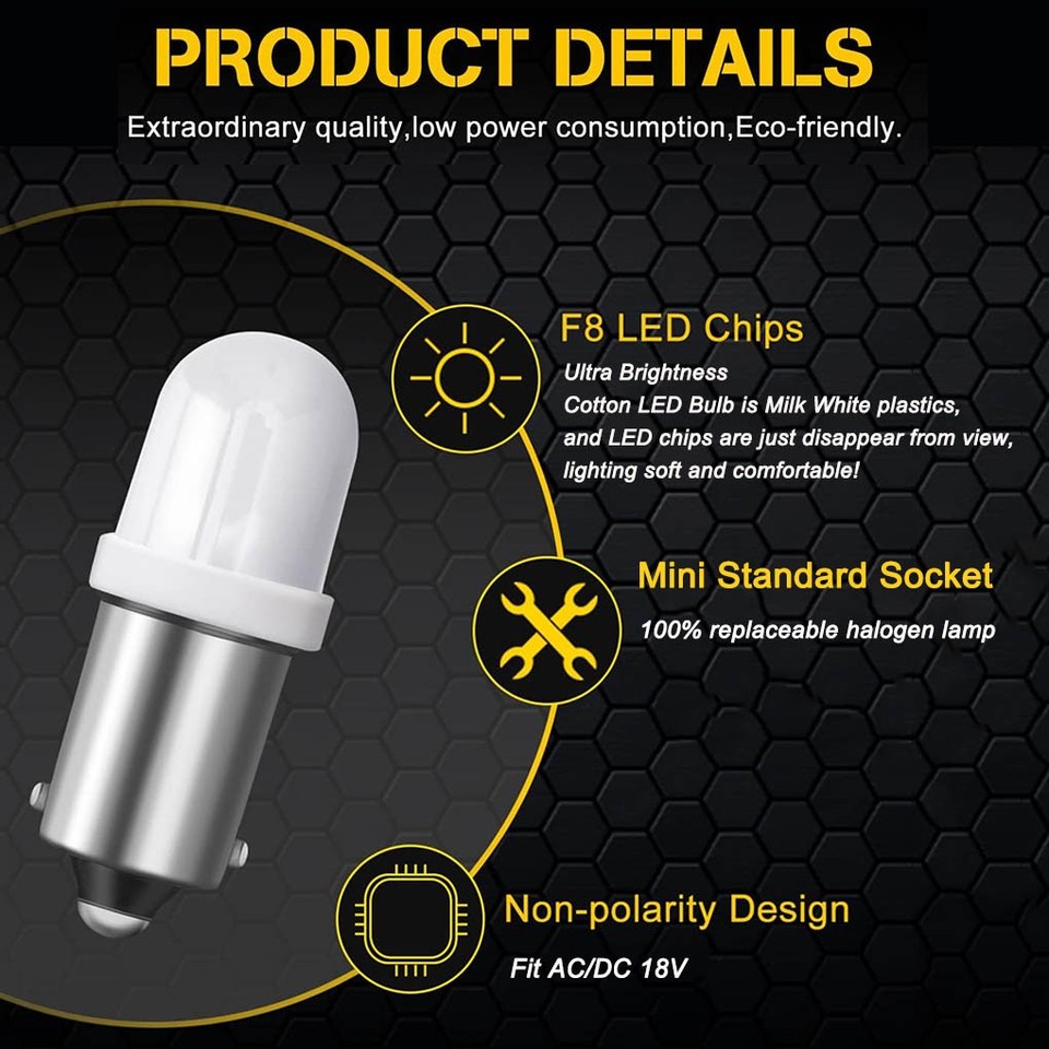 10Pcs White # 433 light led bulbs 18 Volt Bayonet Base bulb for Lionel ...