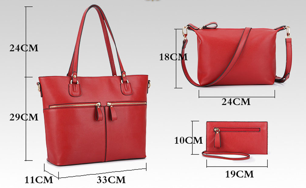 Zzfab Deluxe Women 3 Pcs Purse Set Tote Bag Office Bag set Red B701-Red ...