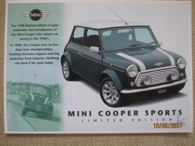 1998 MINI Cooper Sports Limited Edition Postcard N Brochure Ref 5508 ...