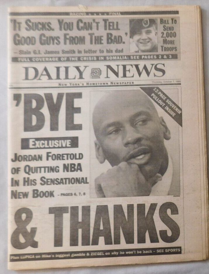 Michael Jordan Retires New York Daily News Newspaper - October 7 1993 ...