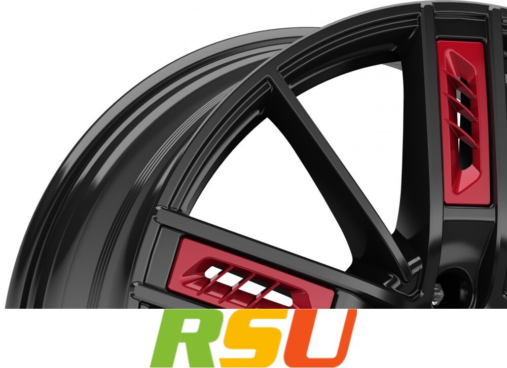 4x Ronal R67 Red Left jetblack 8x18" ET45 LK5 108 ML 76 Alufelgen 18 ...