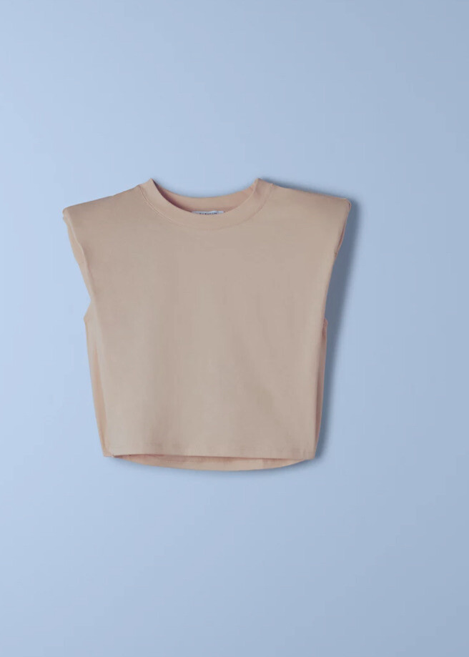 Aritzia Babaton Apricot (Orange) Shoulder Pad Crew Neck Tee Shirt Top ...