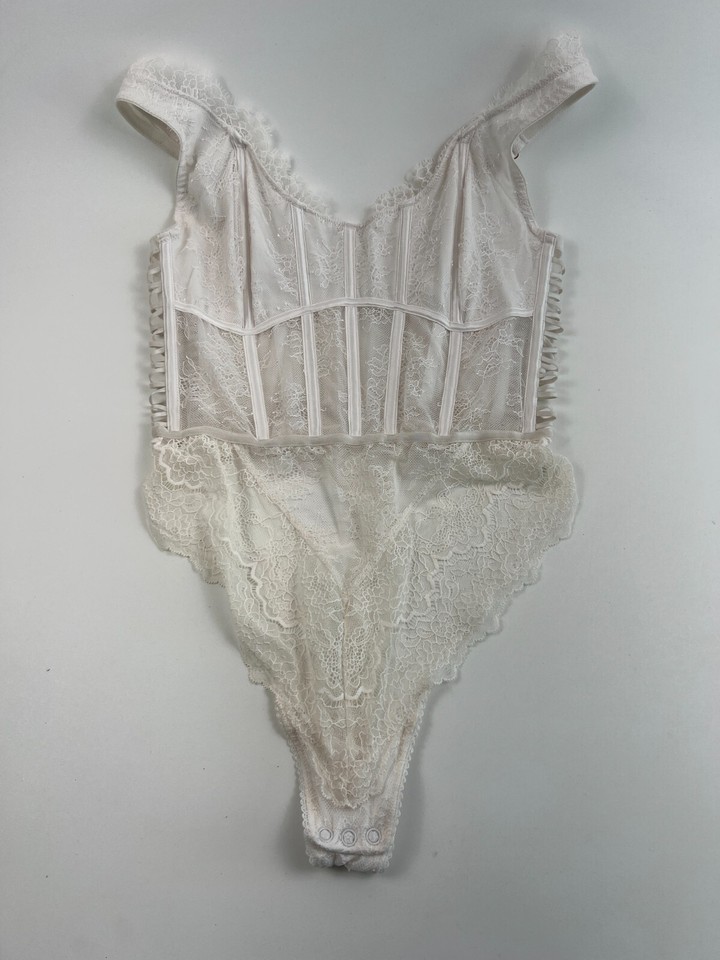 Victoria's Secret Lightly Lined Lace Teddy Bodysuit w/ Bone Ivory Size ...