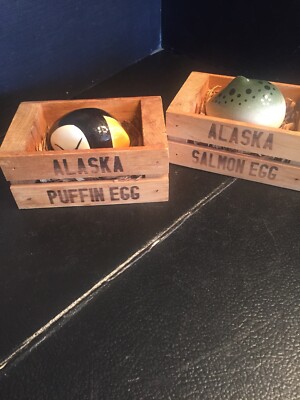 B13) RARE Alaska Puffin Bird Egg & Salmon Egg Porcelain-figures Crate ...