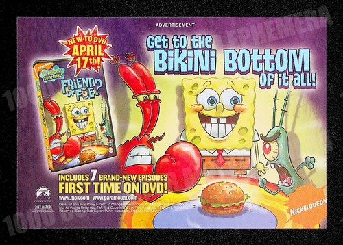 Spongebob Squarepants Friend or Foe Nickelodeon 2007 Print Magazine Ad ...