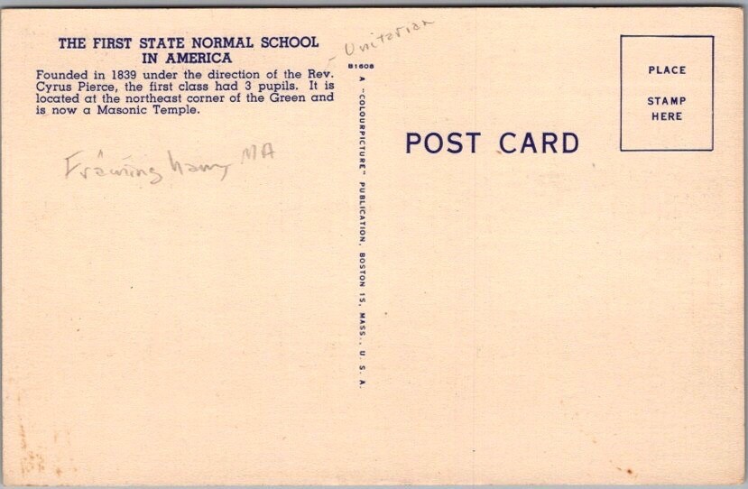 Framingham, Massachusetts Postcard "The First Normal School in America ...