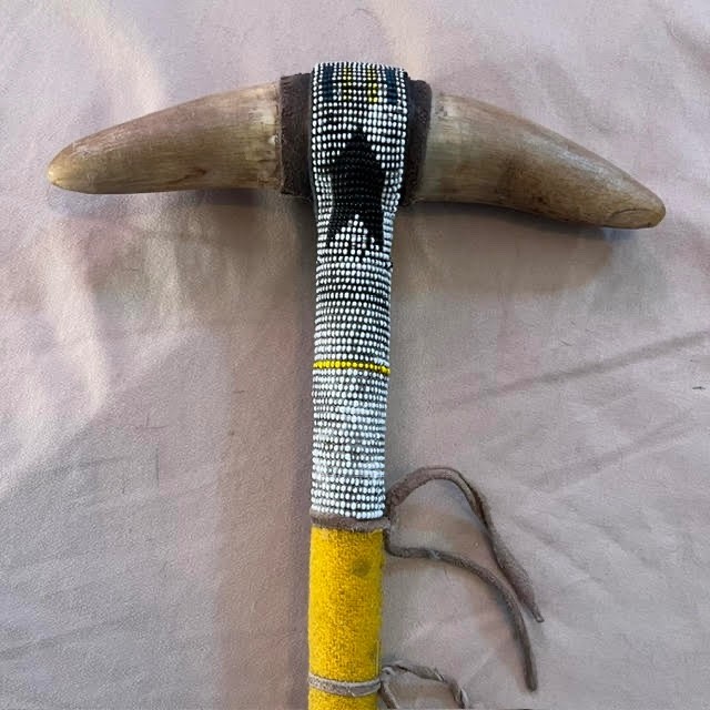 VTG Native American Indian Dance Wand Seed Beaded Handle Buffalo Horns ...