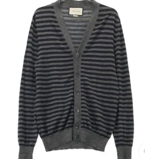 GUCCI Authentic 100%Wool Cardigan Gray Striped V-neck… - Gem