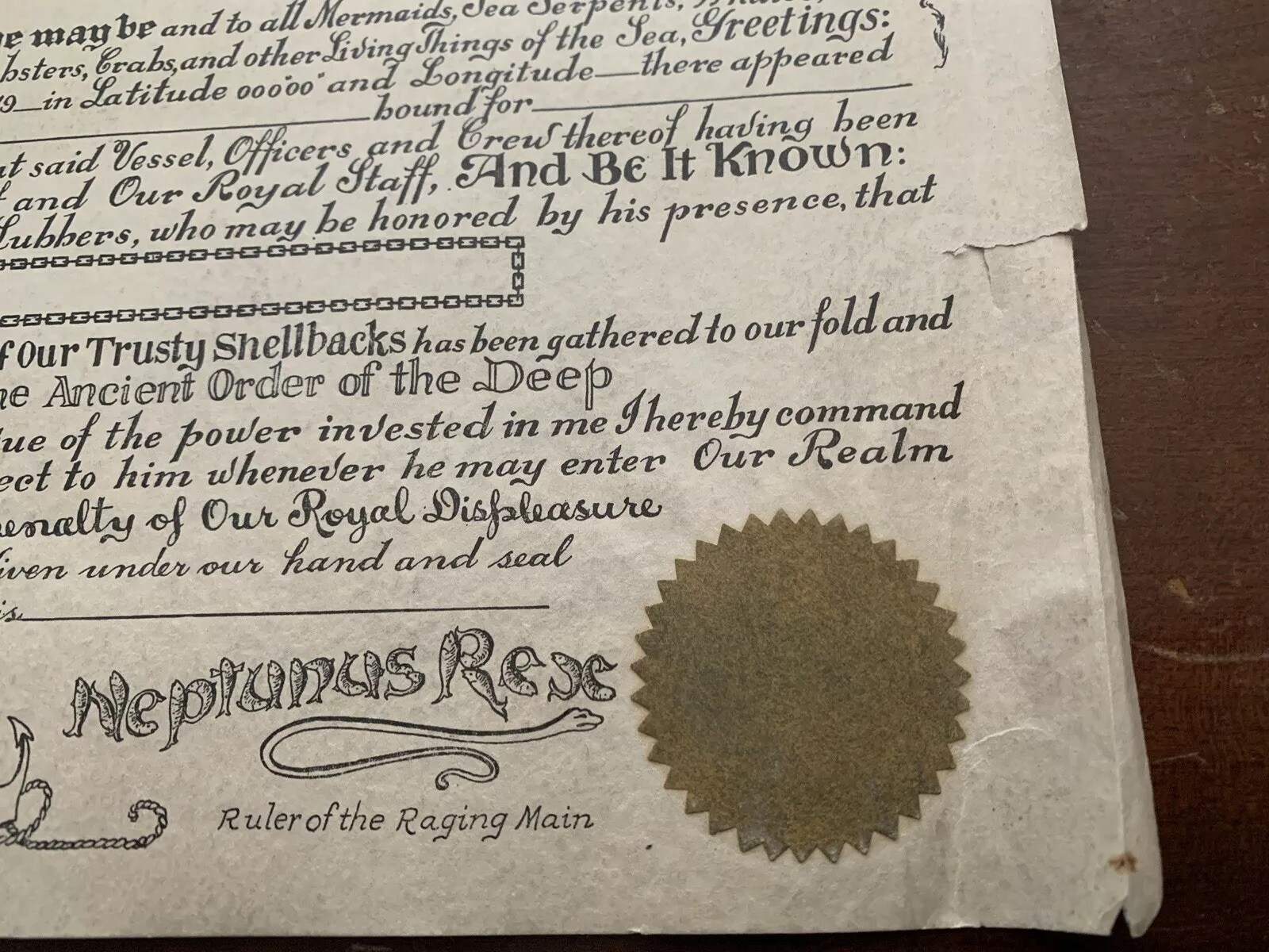 1940's Domain of Neptunus Rex Document - Blank & Unused | eBay