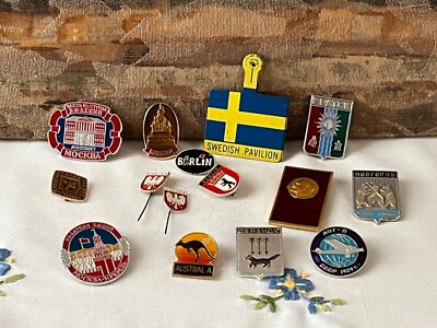 15 Travel Souvenirs Collectible Lapel Pins LOT Sweden Poland Berlin ...