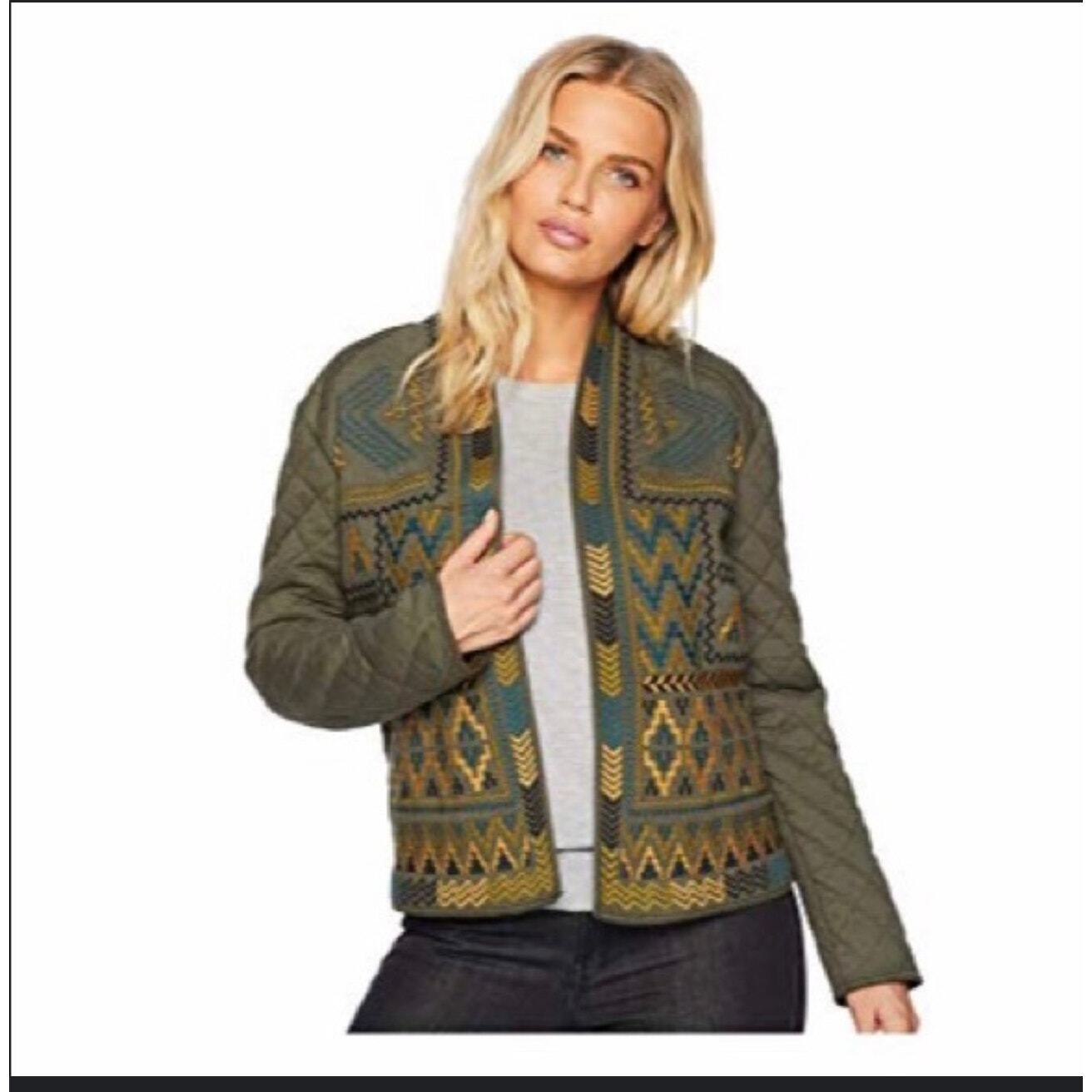 Tribal Jeans Embroidered Quilted Jacket Size Small - Gem