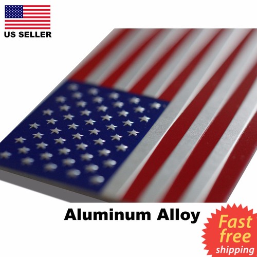 (2 Pack) TWO Aluminum USA American Flag Metal Emblem Sticker Decal Car ...