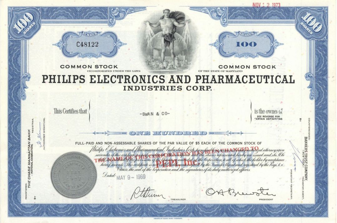 Philips Electronics and Pharmaceutical Industries Corp. - 1969 Stock ...