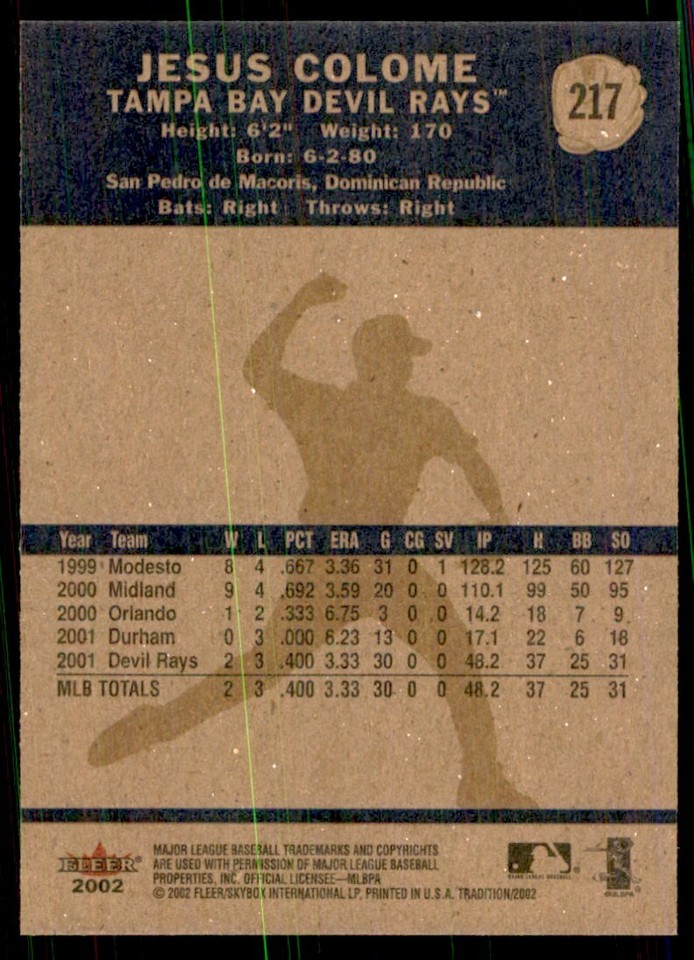 2002 Fleer Tradition Jesus Colome Baseball Cards #217 | eBay