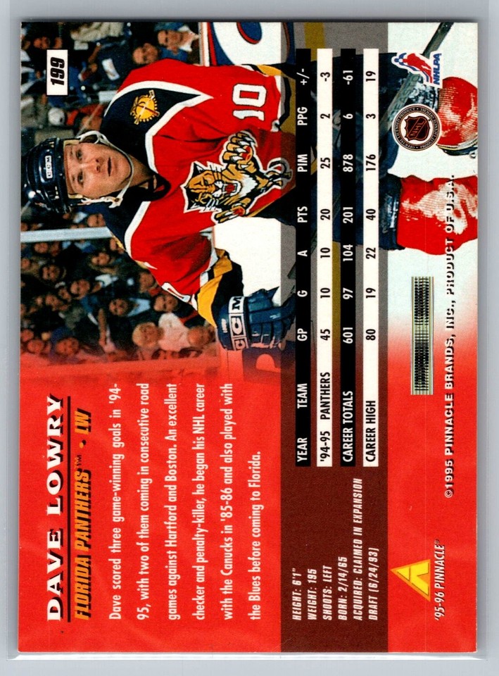 Dave Lowry 1995-96 Pinnacle HOCKEY #199 Florida Panthers | eBay