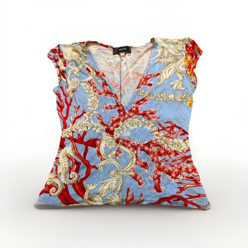 Vtg Versace Blue Coral Print Top IT42 Size Small | eBay