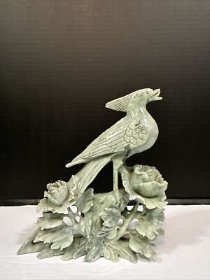 Vintage Chinese Natural Jade Carved Floral Bird Figurine Statue 7” | eBay