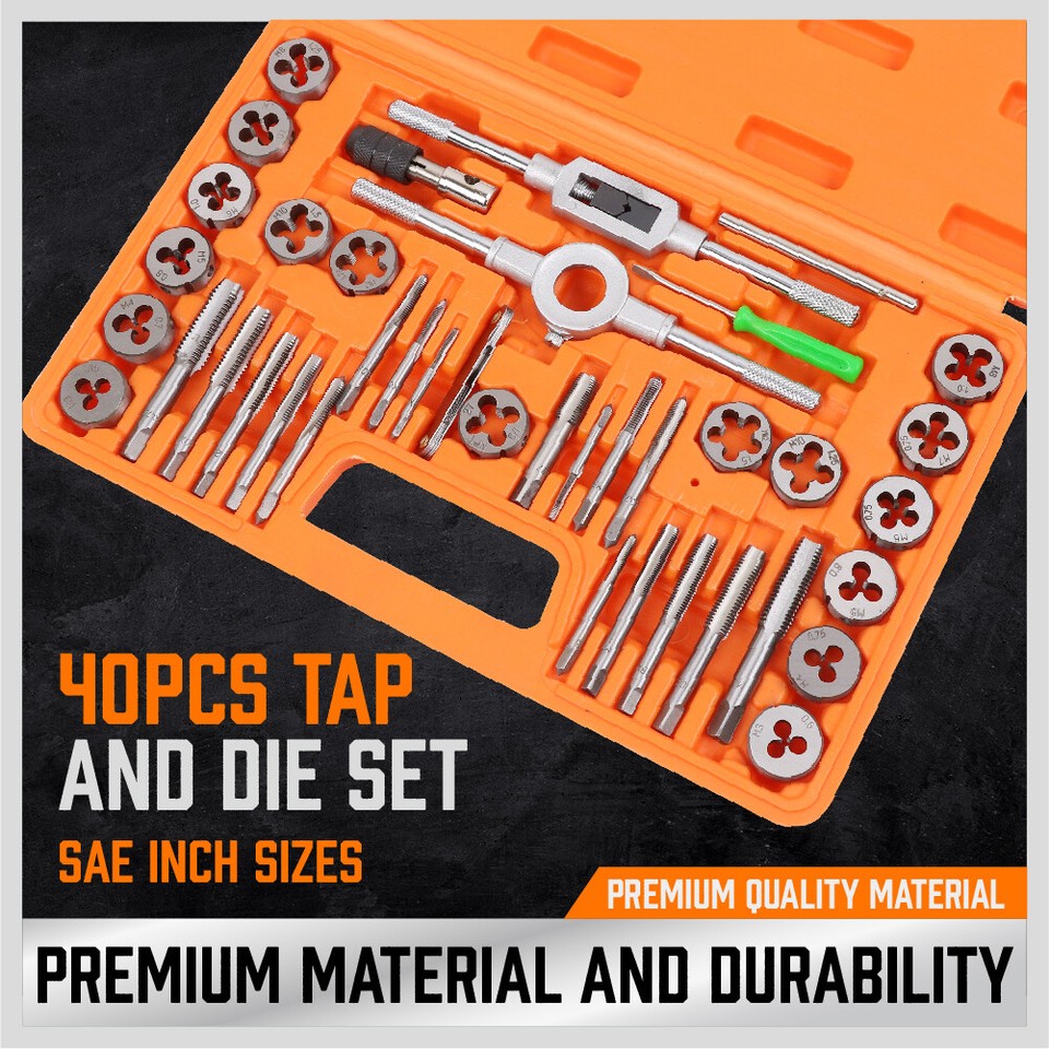 40 Pcs Master Tap and Die Set Coarse and Fine Threads Tools SAE Inch ...