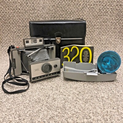 VTG Polaroid Automatic 320 Instant Film Land Camera W/Case Flash Manual ...