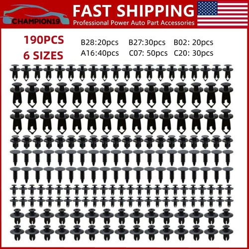 190pcs Universal Car Body Fastener Plastic Clips Rivet Panel Fender ...