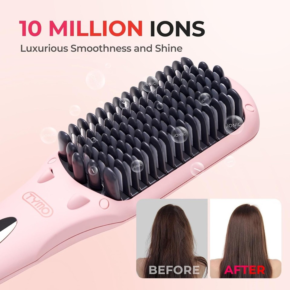 TYMO Ionic Hair Straightener Brush with 16 Temps, 25s Heat-up Pink | eBay