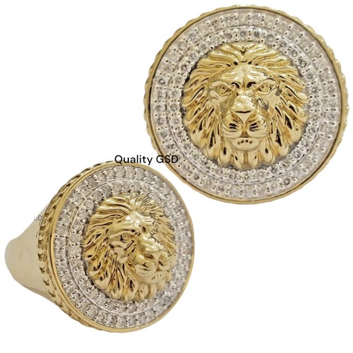 Men’s Lion Head Ring 10K Yellow Gold Real Diamond 1CT Genuine Gold SZ ...