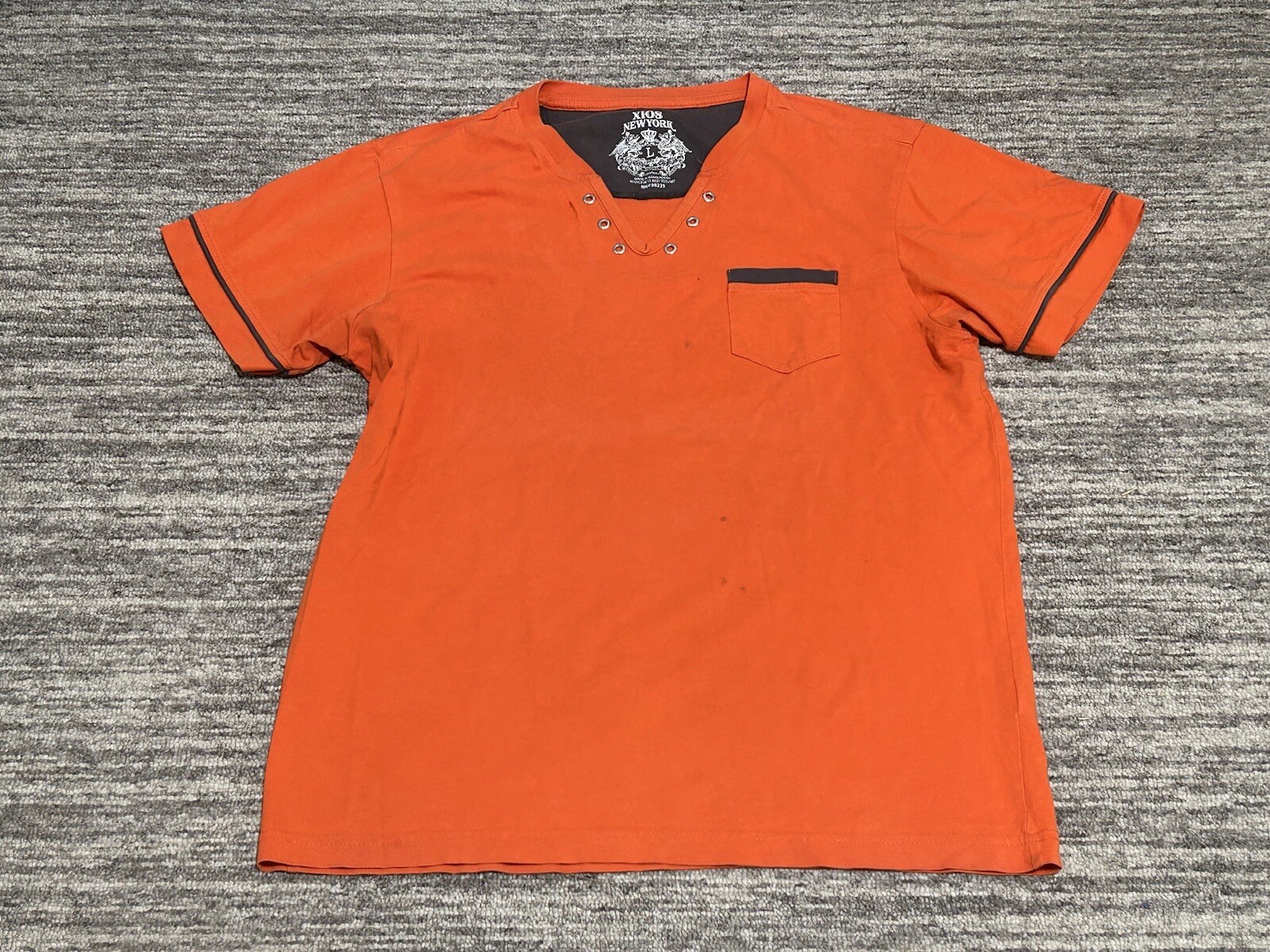 XIOS New York Shirt Adult Large Orange V Neck Short Sleeve Button ...