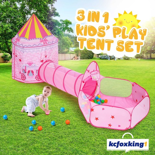Kids Baby Play Pit Tunnel Ball Pool Pop Up Tent Playhouse 3In1 ...