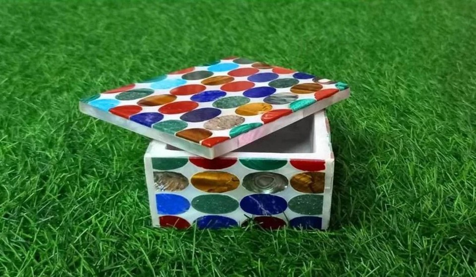 Marble Inlay Box, Marble Inlay Jewelry Box, White Marble Box with Inlay ...