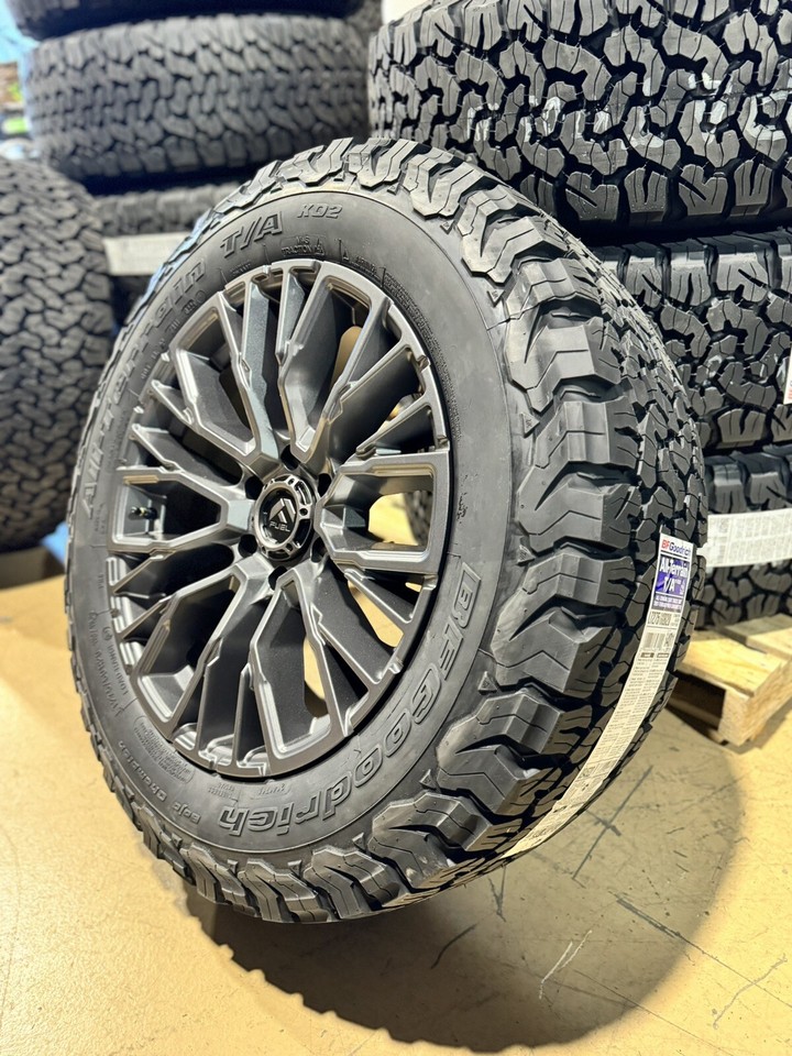 20x9 Fuel D848 Rebar Gray Wheels BFG 33" AT Tires 6x5.5 Chevy Silverado ...