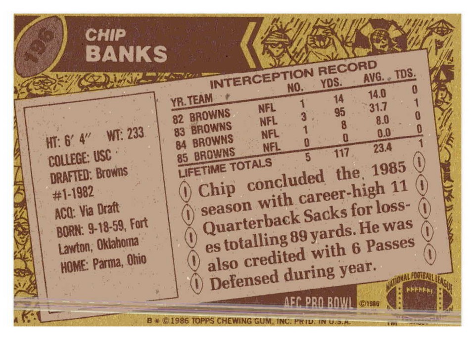 1986 Topps Chip Banks 196 | eBay