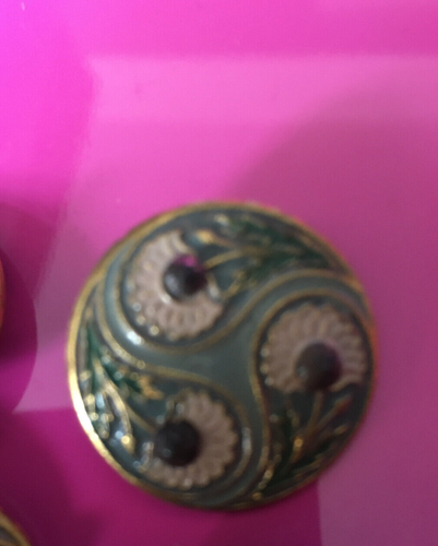 buttons 2.2cm gold metal green enamel flowers 3 steel nails | eBay