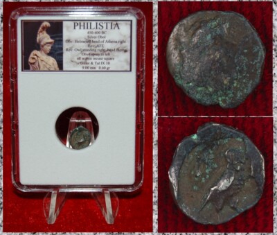 Ancient Coin PHILISTIA Helmeted Athena and Owl Silver Obol Rare Type of ...