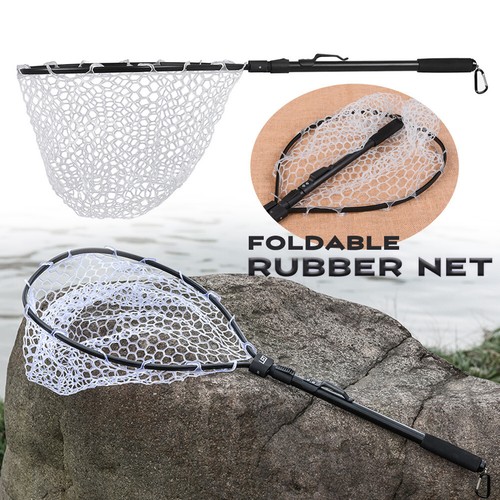 Fly Fishing Net Fish Landing Net Trout Soft Rubber Mesh Catch and ...