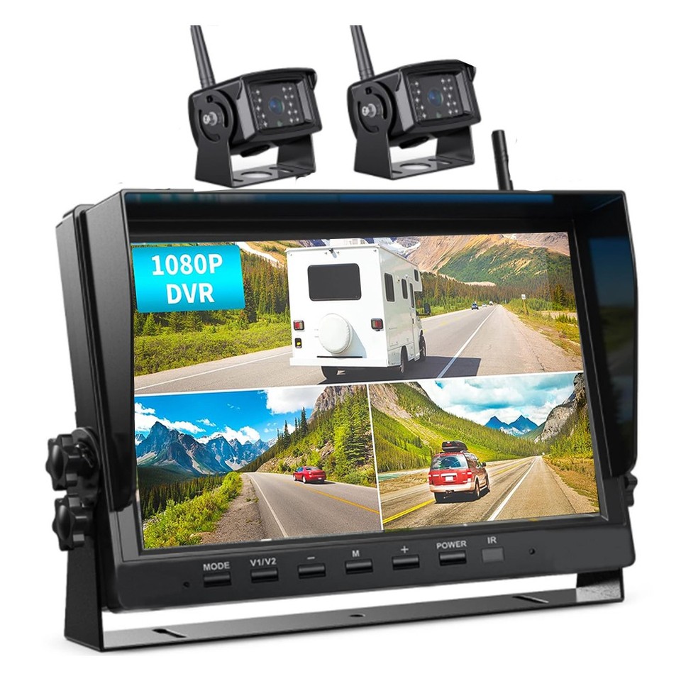 10" Wireless Backup Camera Quad Split Monitor w/Recording for RV/Truck ...