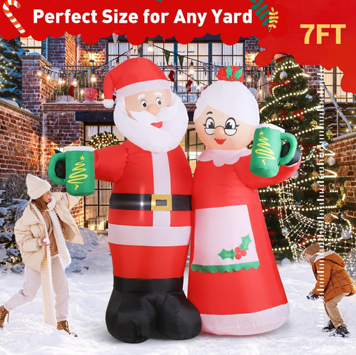 7FT Animated Christmas Inflatables Santa Claus Outdoor Decorations ...