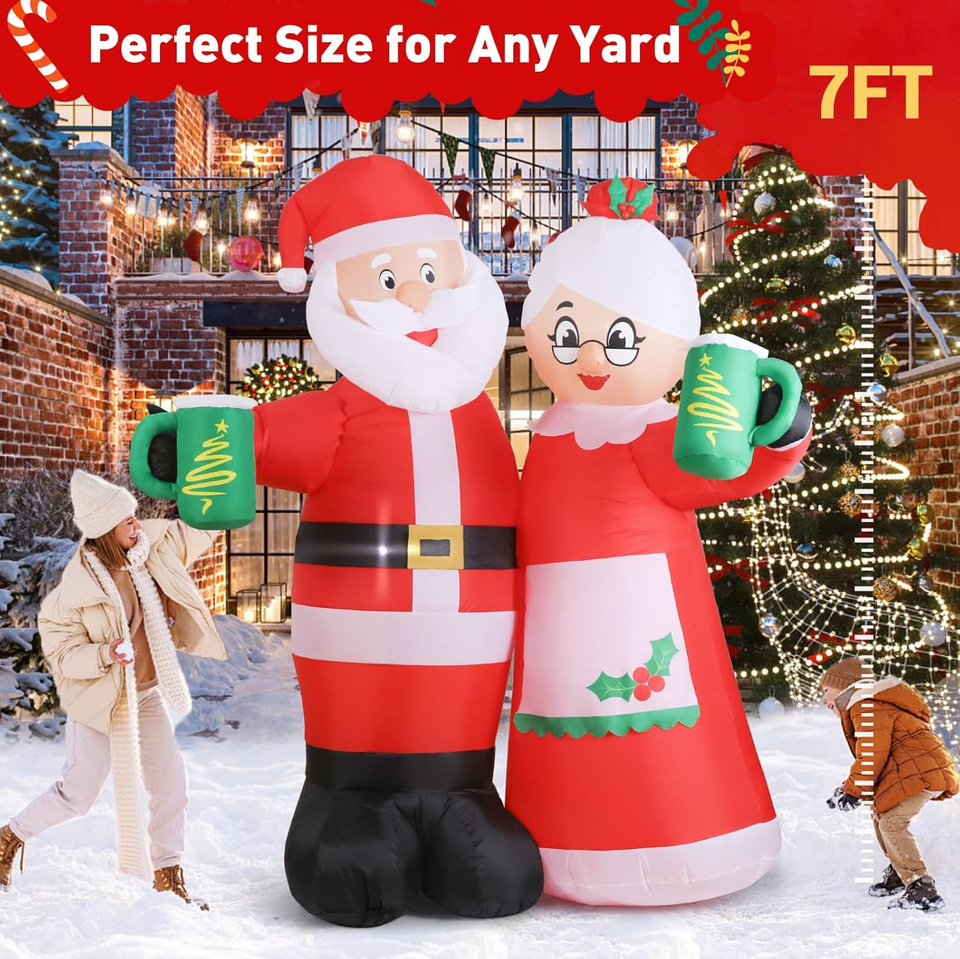 7FT Animated Christmas Inflatables Santa Claus Outdoor Decorations ...