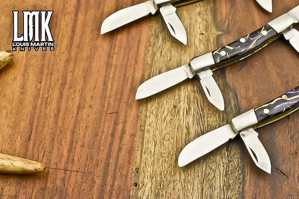 LMK Hand Crafted D2 Tool Steel Dual Blade Folding Knife Corain Lot of 3 ...