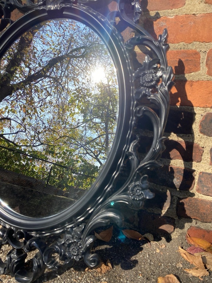 Large Black Ornate Gothic Spanish Wall Mirror Floral Vintage Syroco ...