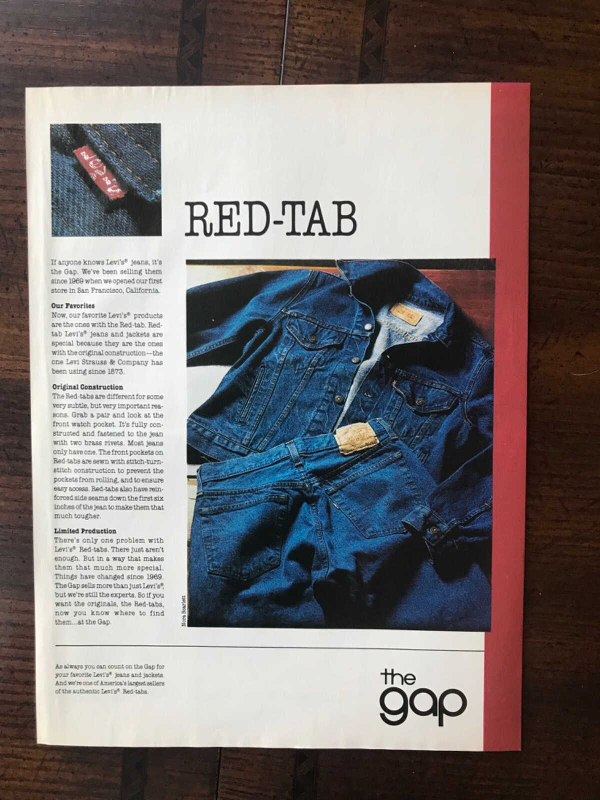 1985 vintage original print ad Levi’s Red Tab Jeans At The Gap | eBay