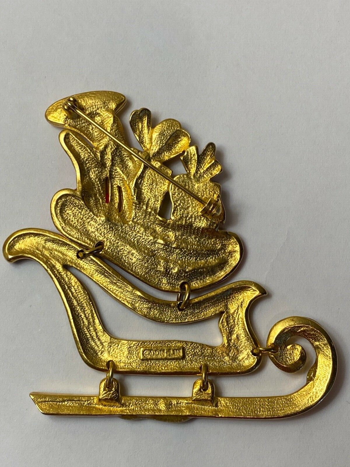 Vintage Rare Don Lin Signed Enamel Sleigh Christmas Holiday Brooch Pin ...