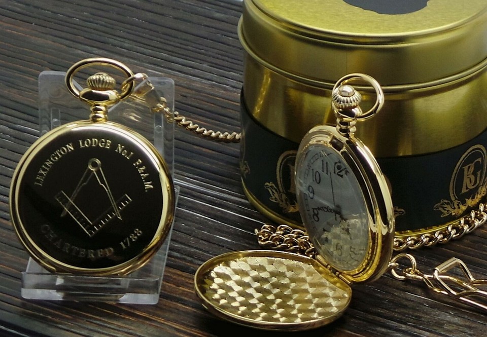 PERSONALISED Masonic POCKET WATCH Chain ENGRAVED Gift Case Freemason ...