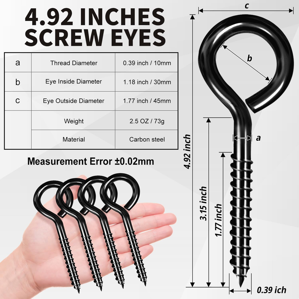 ZAUGONTW 5 Inch Eye Hooks, Large Eye Bolts Screw in Hooks Carbon Steel ...