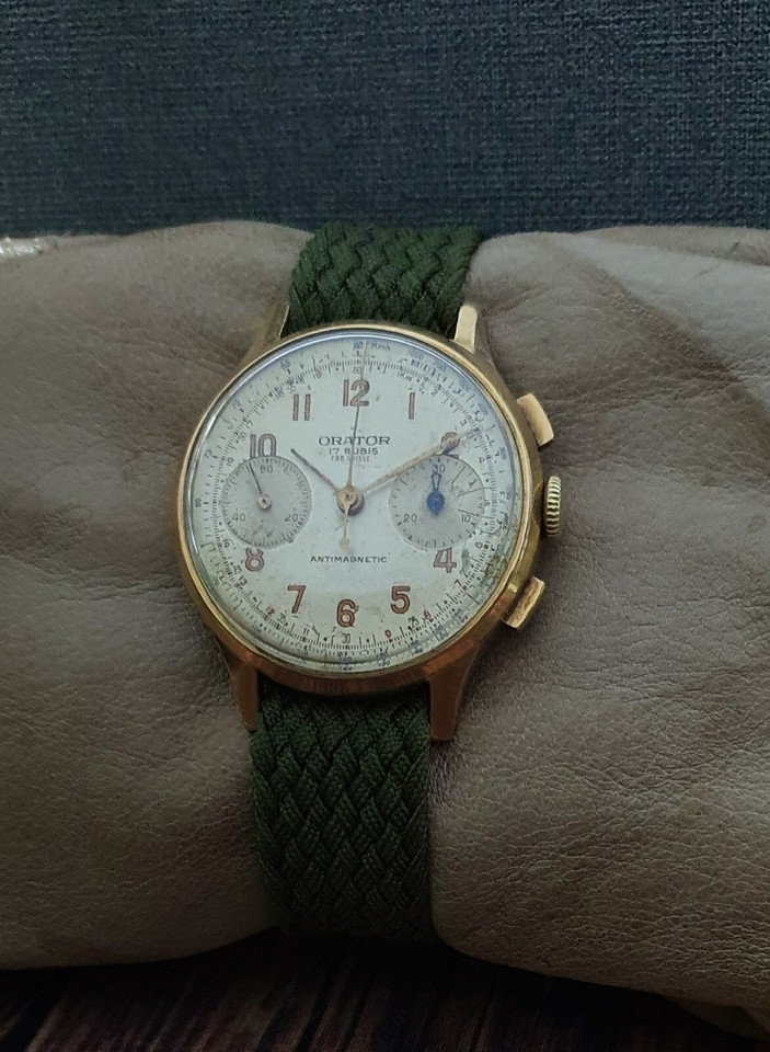 RARE! ORATOR WWII 40's CHRONOGRAPH VENUS 188 VINTAGE GP RARE 17J SWISS ...