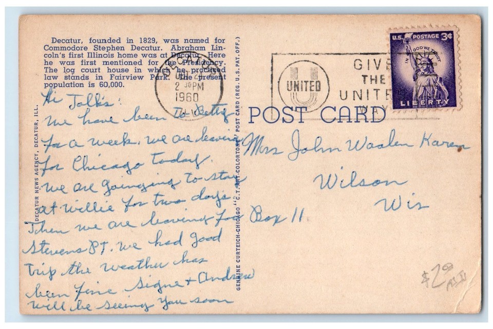 1960 Greetings From Decatur Soy Bean Capital Illinois IL Correspondence ...