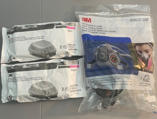 3M Half Face Mask Respirator Large 6300 with 4 P100 Filter Cartridges ...