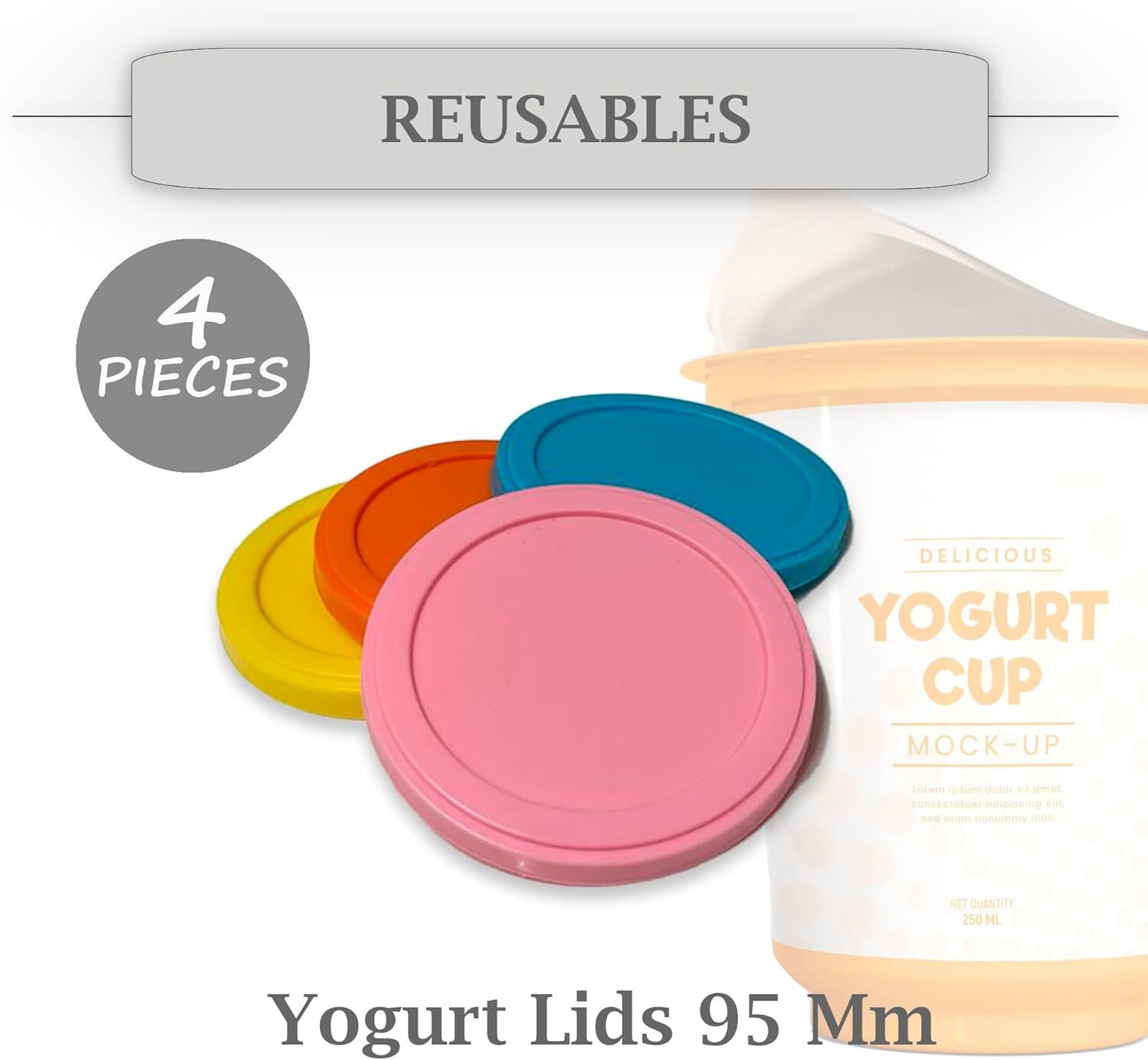 XILMARK 4x Reusable Silicone Lids, Reusable Yoghurt Pot Cap, Yogurt Pot ...