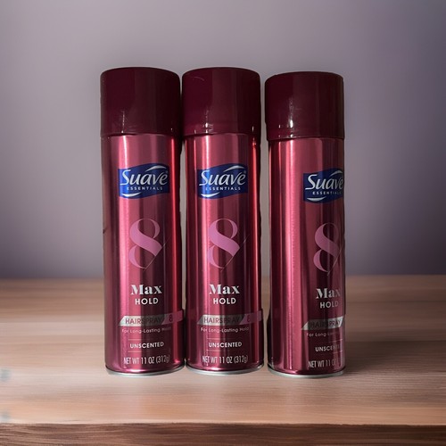 3 Pack SUAVE ESSENTIALS MAX HOLD #8 Unscented Hair Spray Long Lasting ...