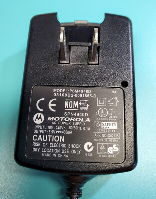 Motorola AC Power Adapter Supply SPN4940D Cell Phone Travel Wall ...